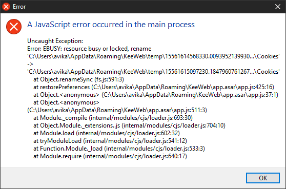 Update throw an exception · Issue #1158 · keeweb/keeweb · GitHub