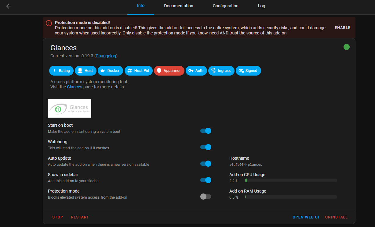 Glances Terminated (Wont Start) · Issue #418 · hassio-addons/addon-glances · GitHub