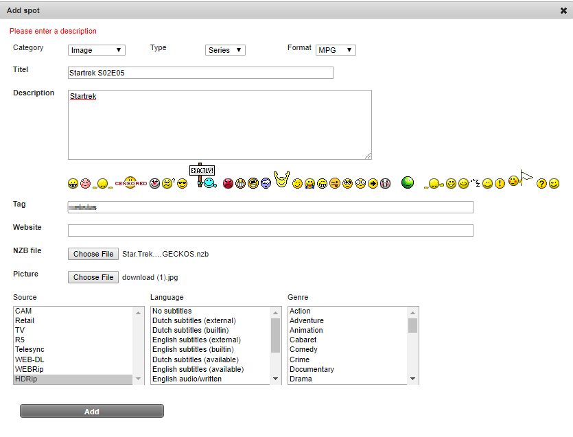 Cannot add new spots (please enter a description) · Issue #450 · spotweb/spotweb · GitHub