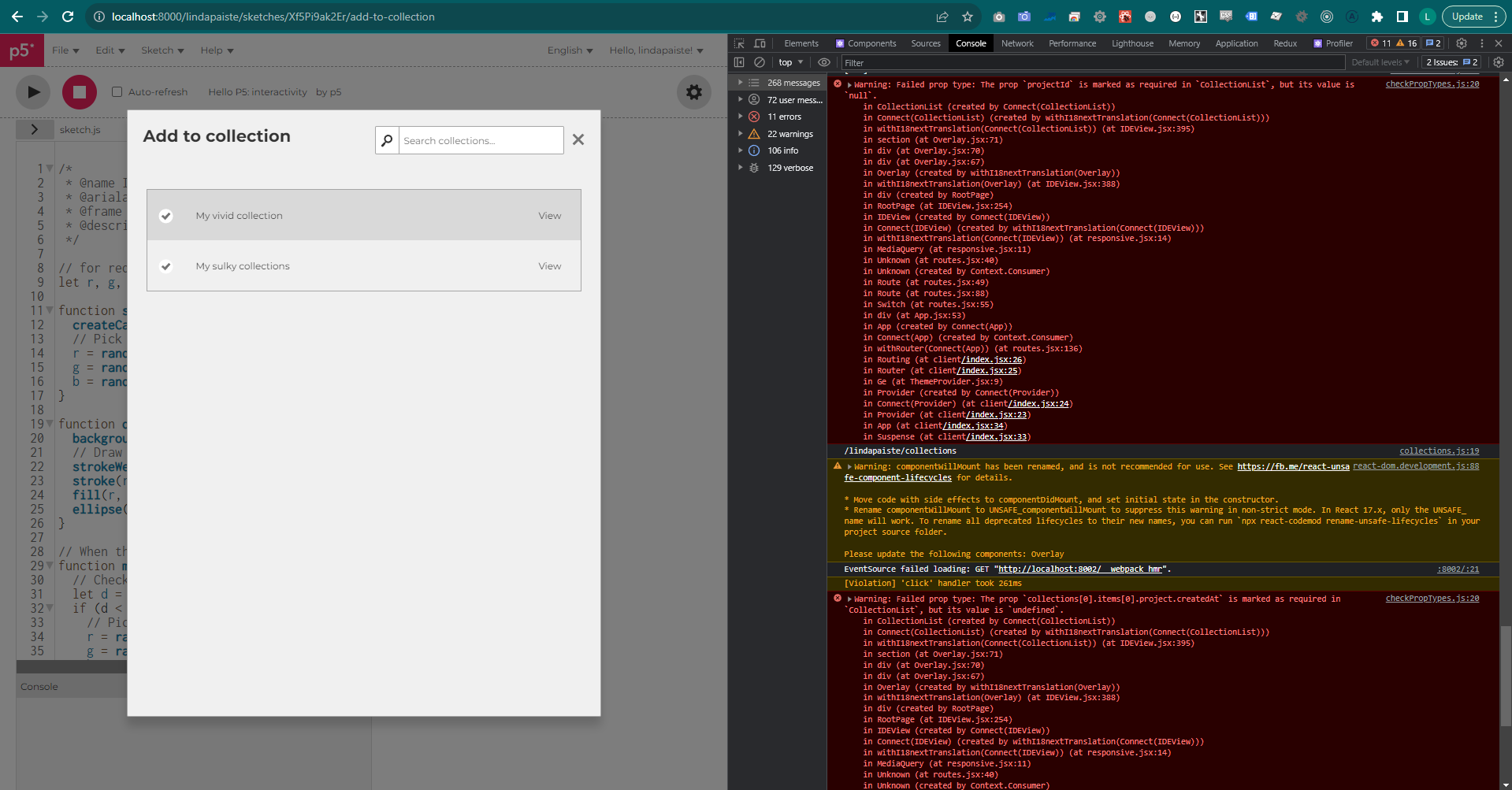 PropTypes errors on `CollectionList` · Issue #2351 · processing/p5.js-web-editor · GitHub
