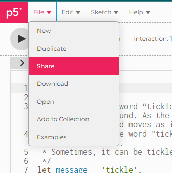 Add a shared Link to all the sketches · Issue #2454 · processing/p5.js-web-editor · GitHub