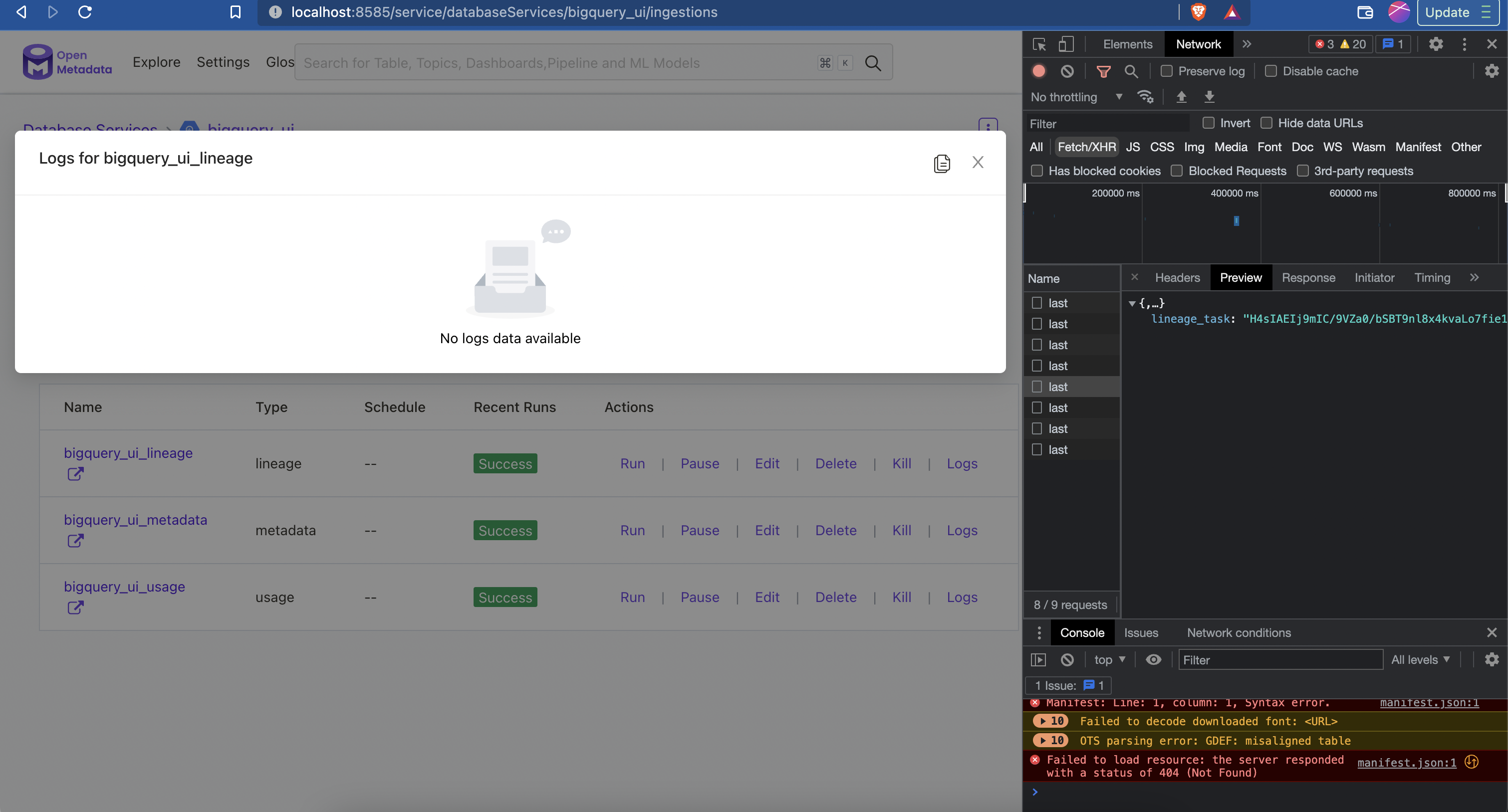 Logs not getting displayed in UI for Lineage Workflow · Issue #6707 · open-metadata/OpenMetadata ...
