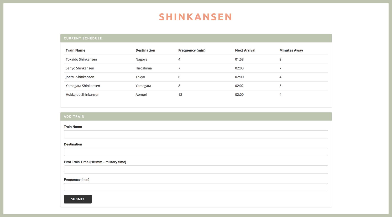 GitHub - chloechoudesign/Train-Scheduler