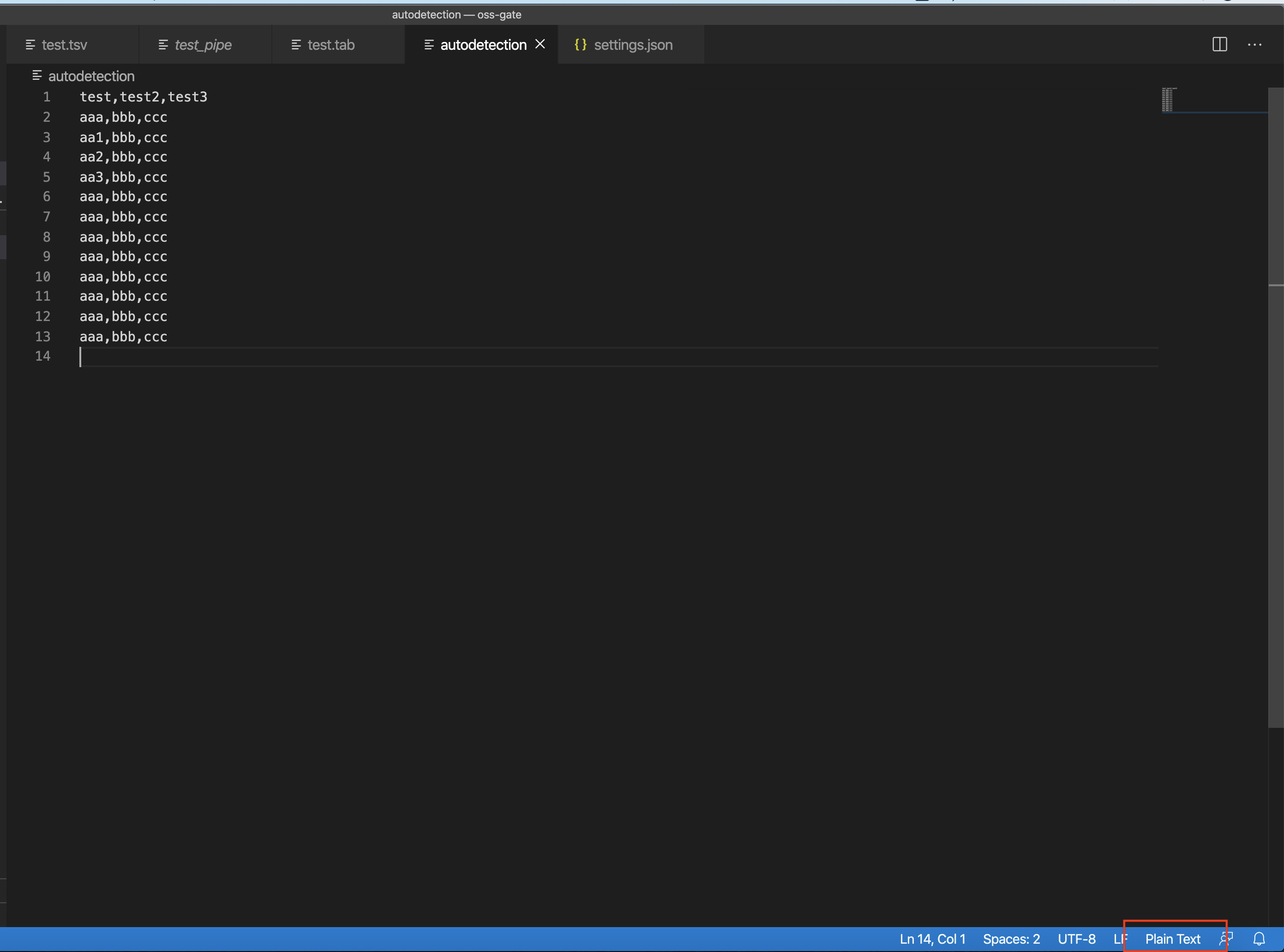 Autodetection doesn't work on comma separated file in Plain text language mode · Issue #61 ...