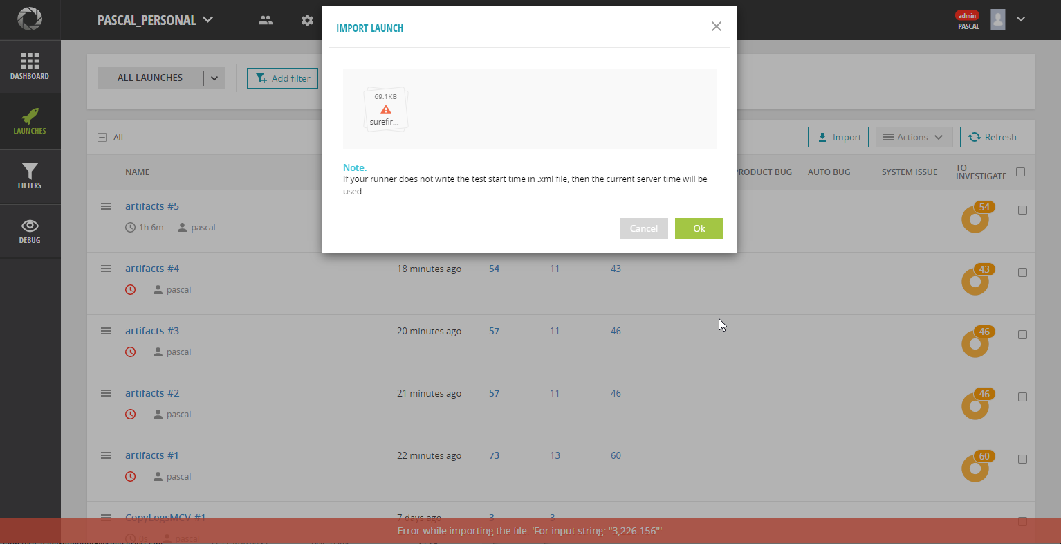 [v5] comma in time in xml report -> import error: Wrong state: item is ...