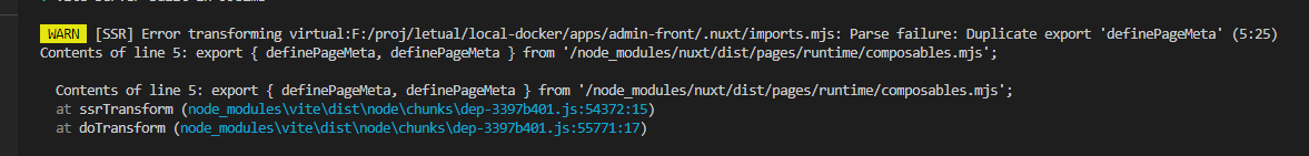Duplicated imports "definePageMeta" the one from "[app_root]/node_modules/nuxt3/dist/pages ...