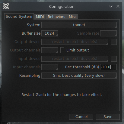 Your soundcard isn't configured correctly. Check the configuration and restart Giada. · Issue ...