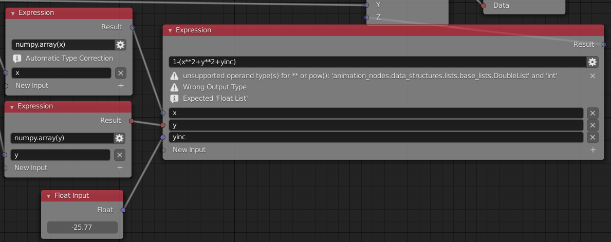 Trying to convert math nodes to use an expression node gives an error ...
