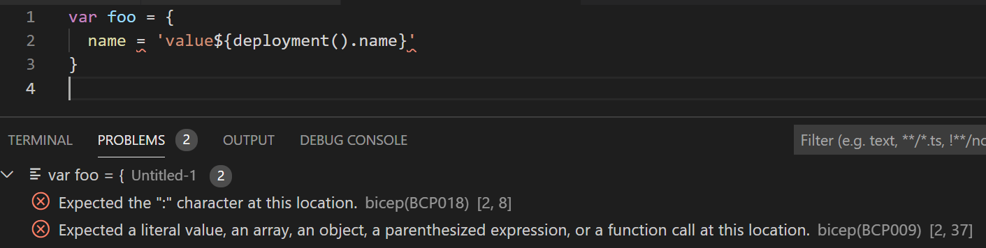 Misleading Second Error If Using `` For A Property Value Rather Than `` · Issue 2476 · Azure 