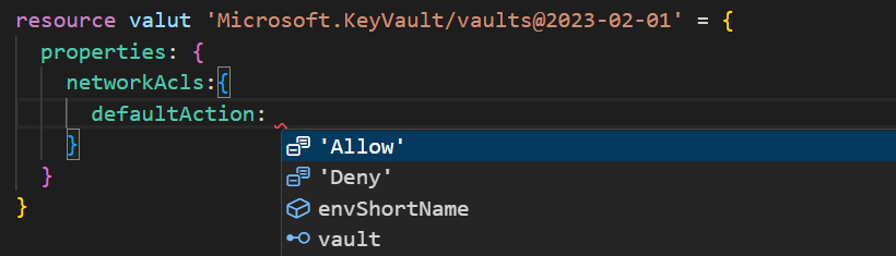 Unhelpful Auto Completion On Keyvault Network Defaultaction · Issue 12257 · Azurebicep · Github