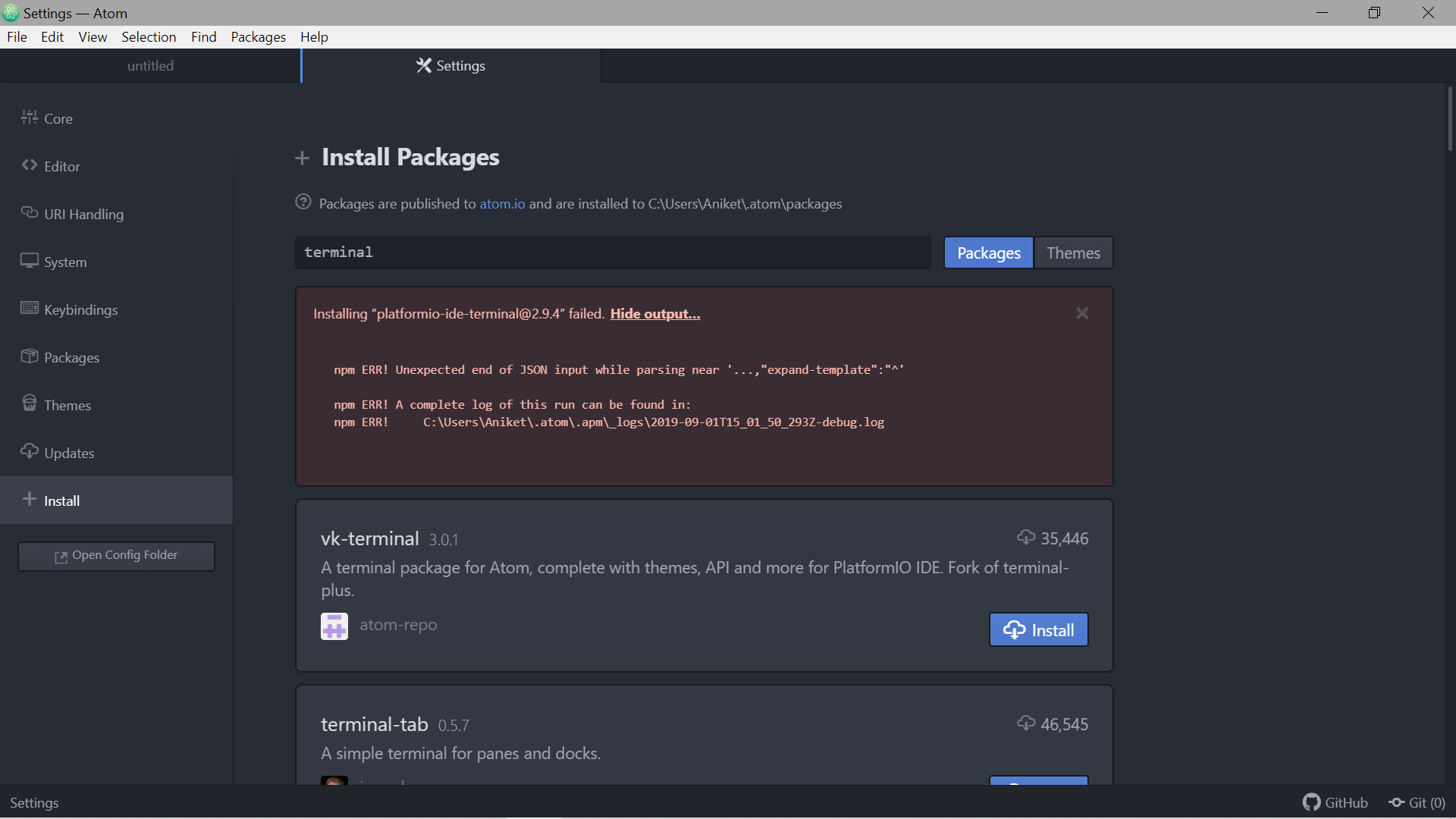 installation failed · Issue #781 · platformio/platformio-atom-ide ...