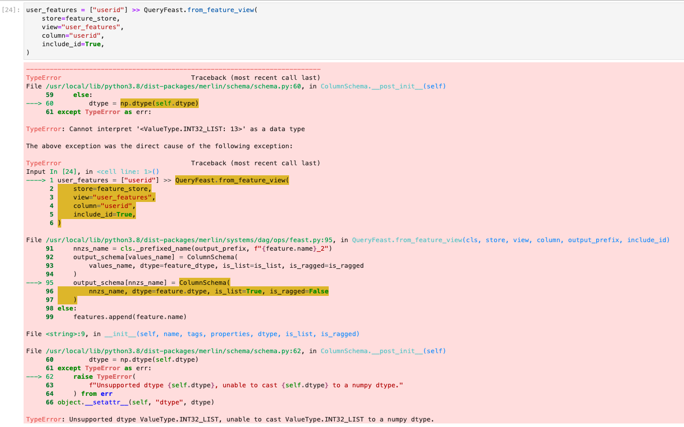[BUG] QueryFeast unable to query user features with INT32_LIST dtype ...