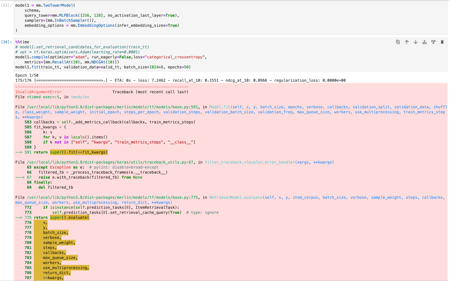 [BUG] Two Tower model training throws invalidArgumentError after 1st ...