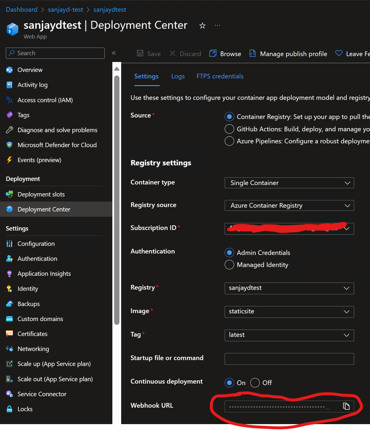 ACR Webhook getting 401 while calling app service Webhook URL ...