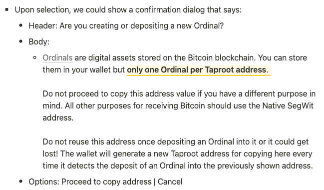 Display fresh taproot address for depositing inscriptions with proper guidance · Issue #3091 ...