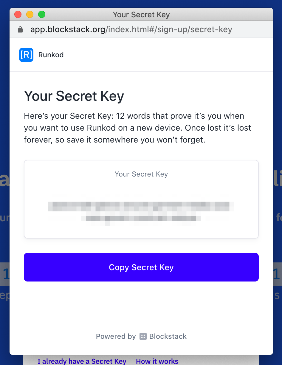 Provide option to download file with Secret Key during onboarding ...