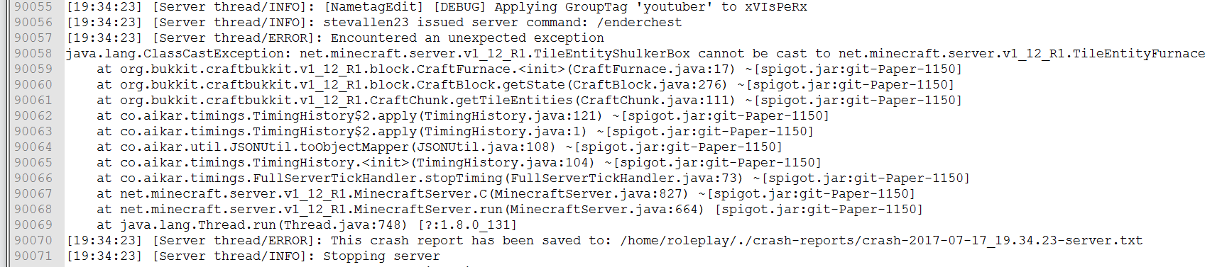Server crash · Issue #791 · PaperMC/Paper · GitHub