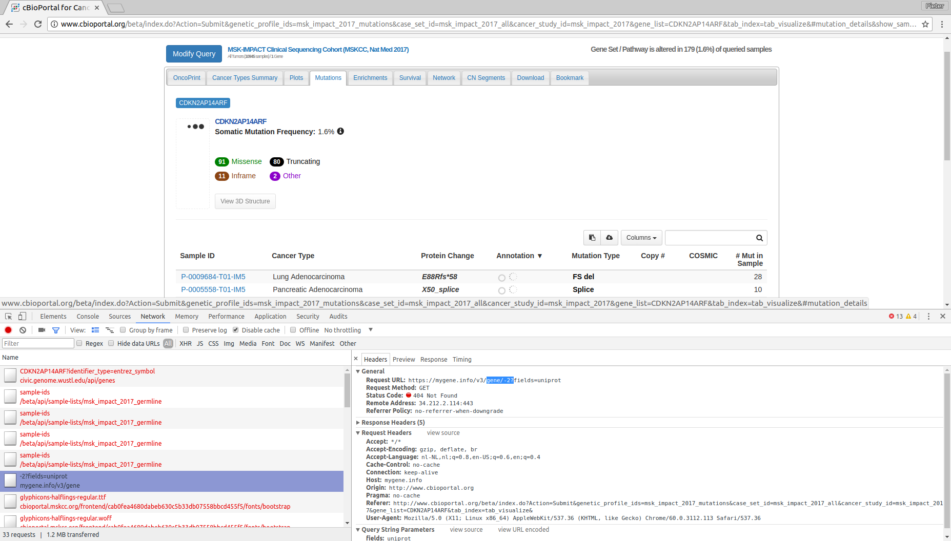 Mutation lollipop view hangs when gene has unknown Entrez · Issue #3218 · cBioPortal/cbioportal ...