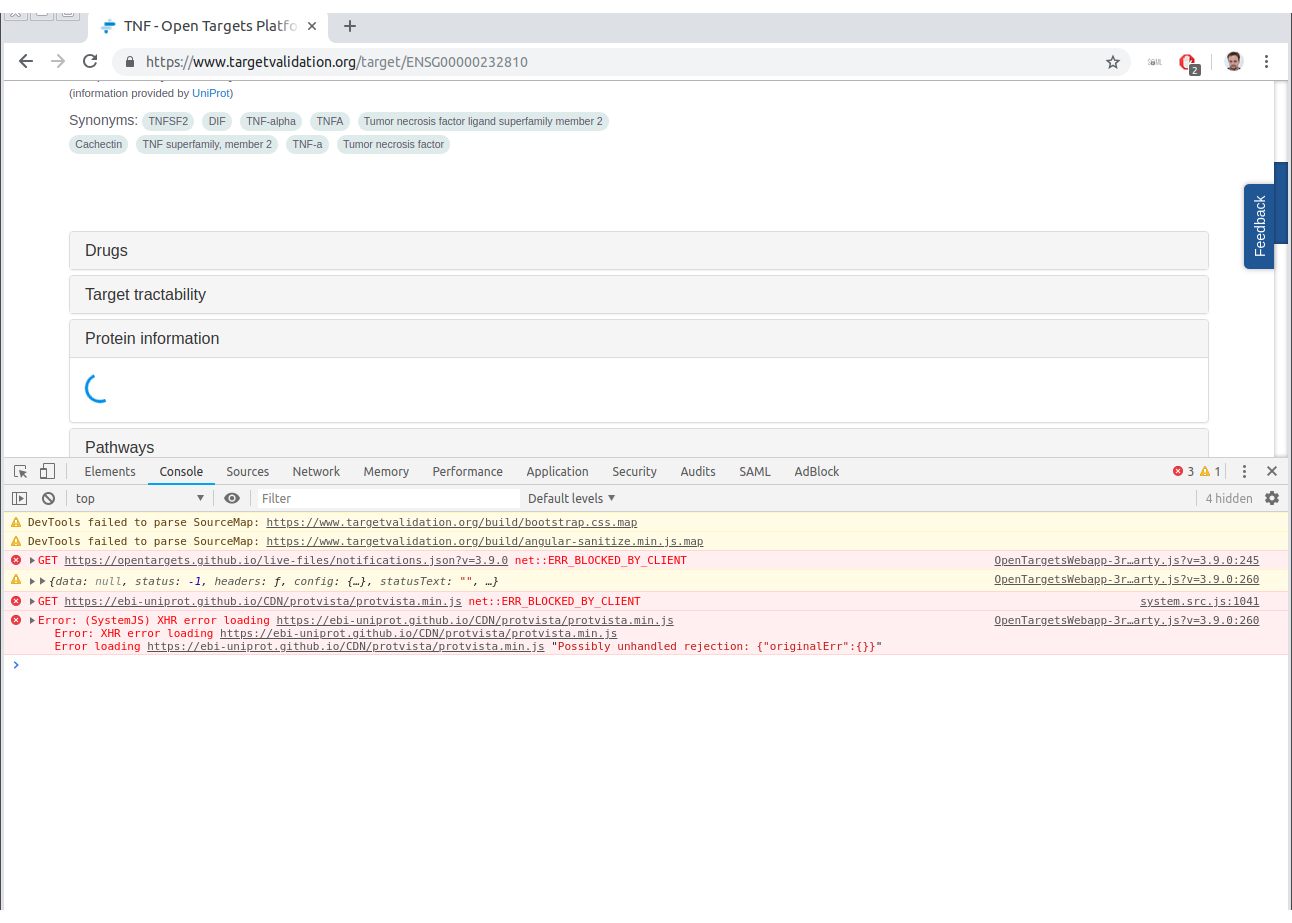 Target profile page: Protein Information tab hangs · Issue #263 · opentargets/issues · GitHub