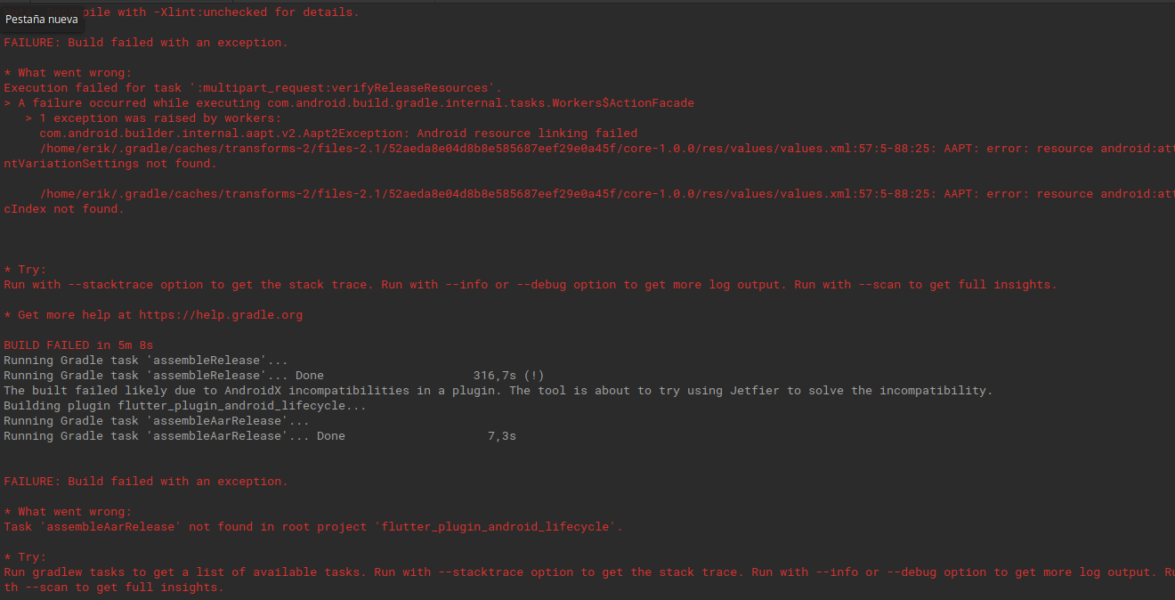 run "flutter build apk" failed but run "flutter run " success after upgrading to 1.17.0 · Issue ...