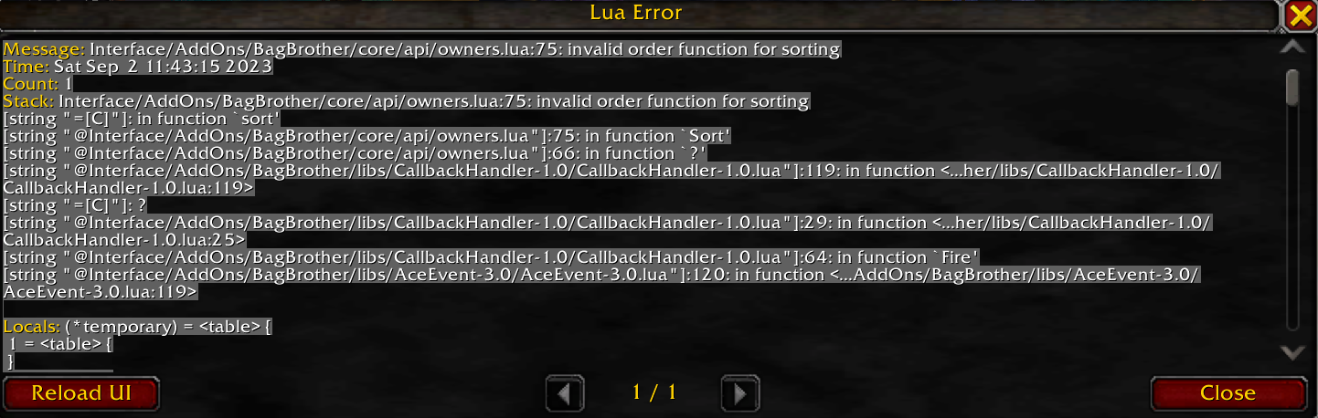 Constant LUA Error, pops up every 30 seconds.. · Issue #1751 · Jaliborc/Bagnon · GitHub