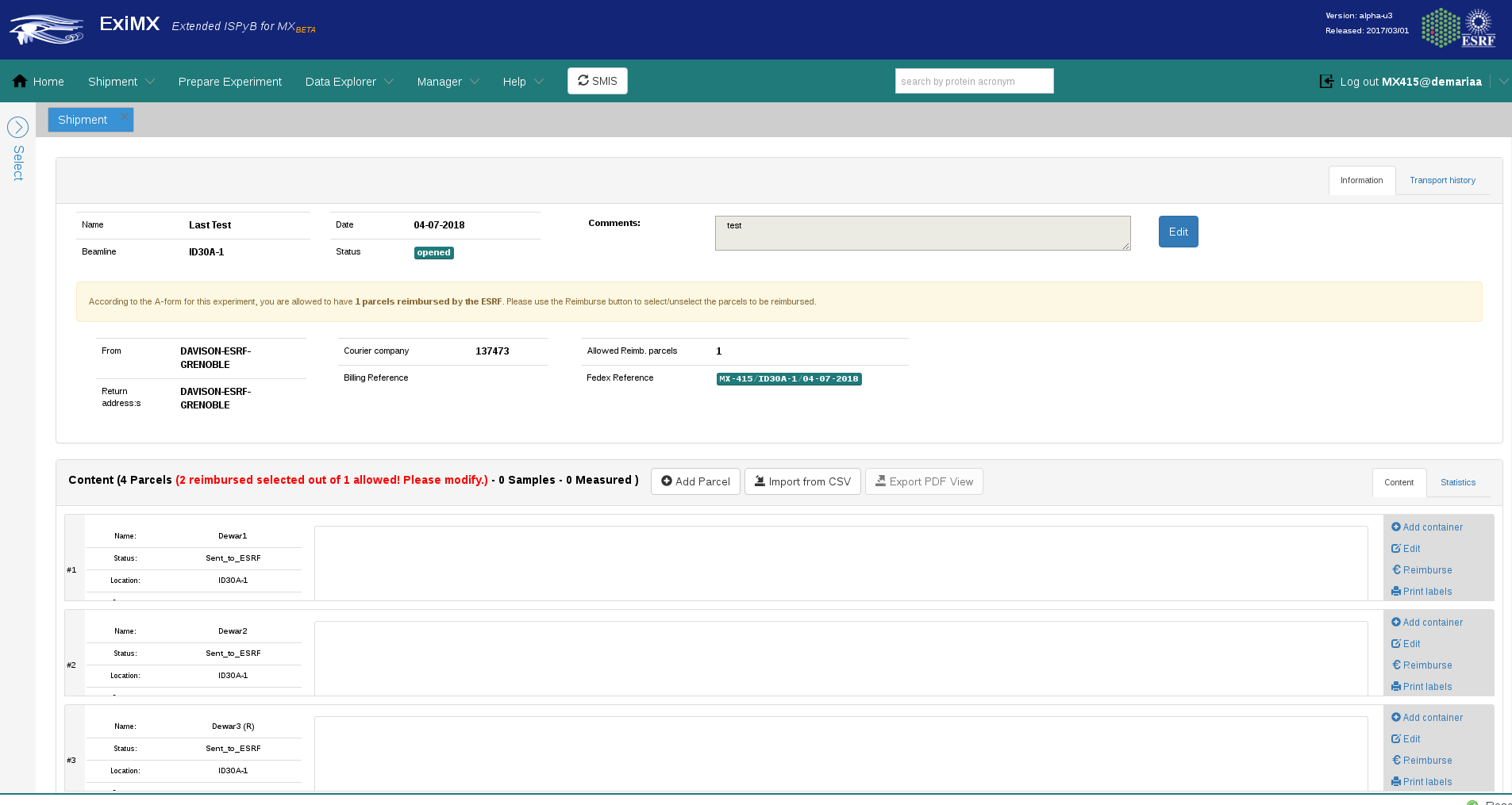 Send shipment to ESRF button is missing · Issue #393 · ispyb/EXI · GitHub