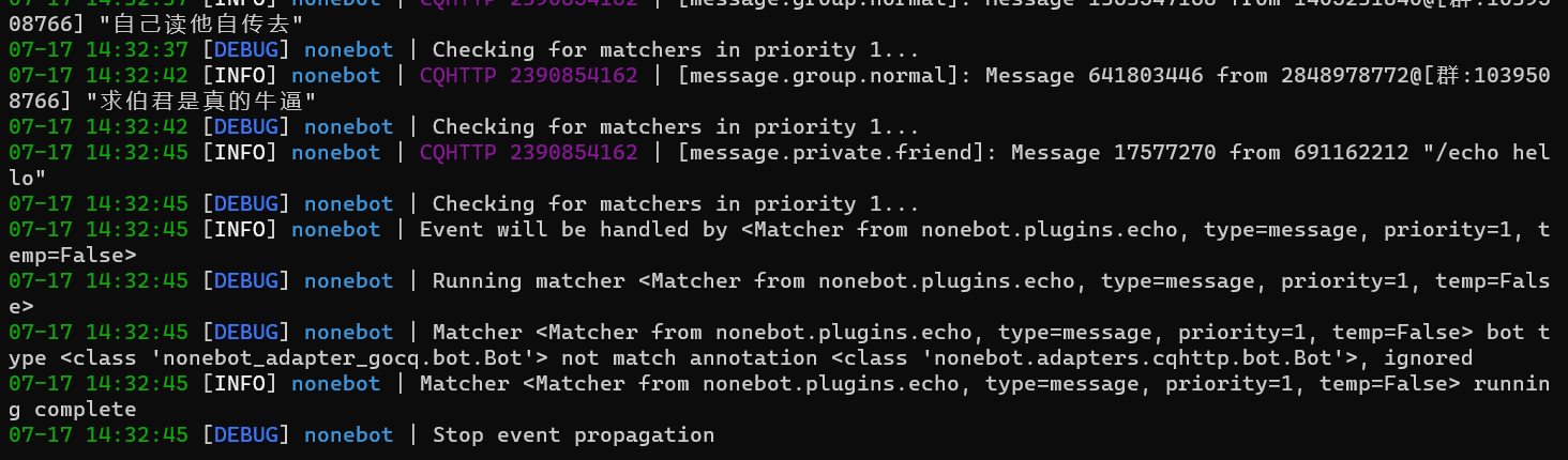 Bug: 发送/echo hello 无法回复消息，提示错误 · Issue #439 · nonebot/nonebot2 · GitHub