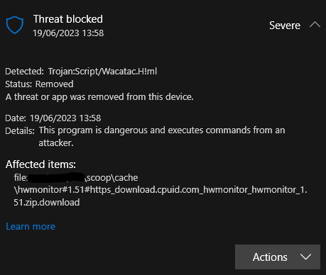 hwmonitor@1.51: hash check failed - Virus Detected by Windows Defender · Issue #11457 ...