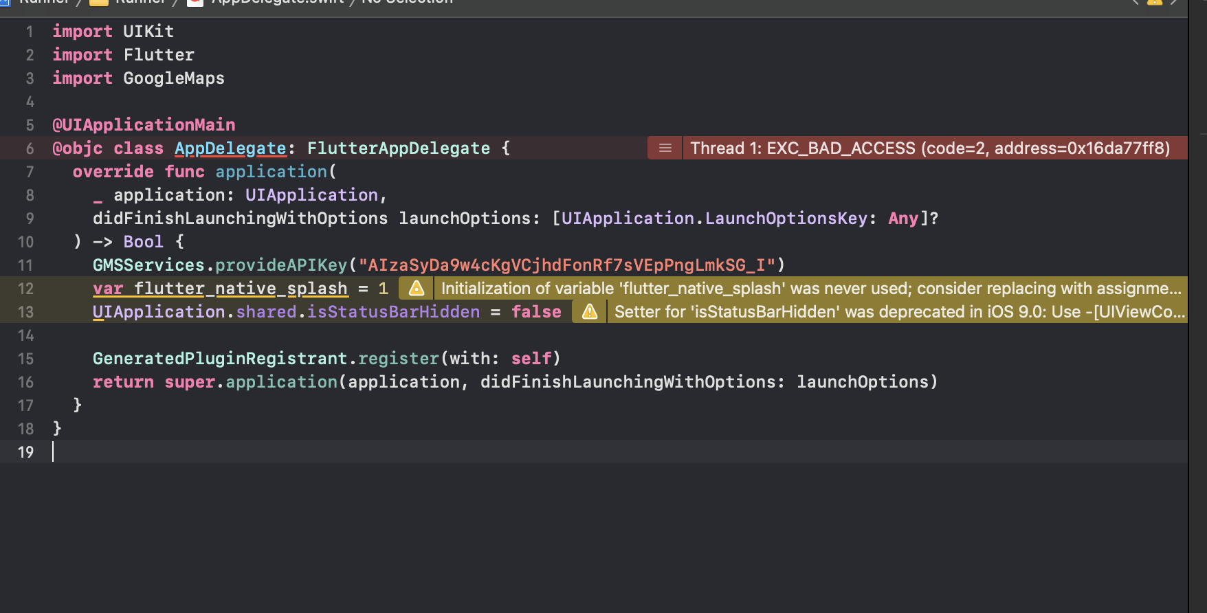 [google_maps_flutter] Flutter app crash on iPadOS EXC_BAD_ACCESS (code=2, address=0x16da77ff8 ...