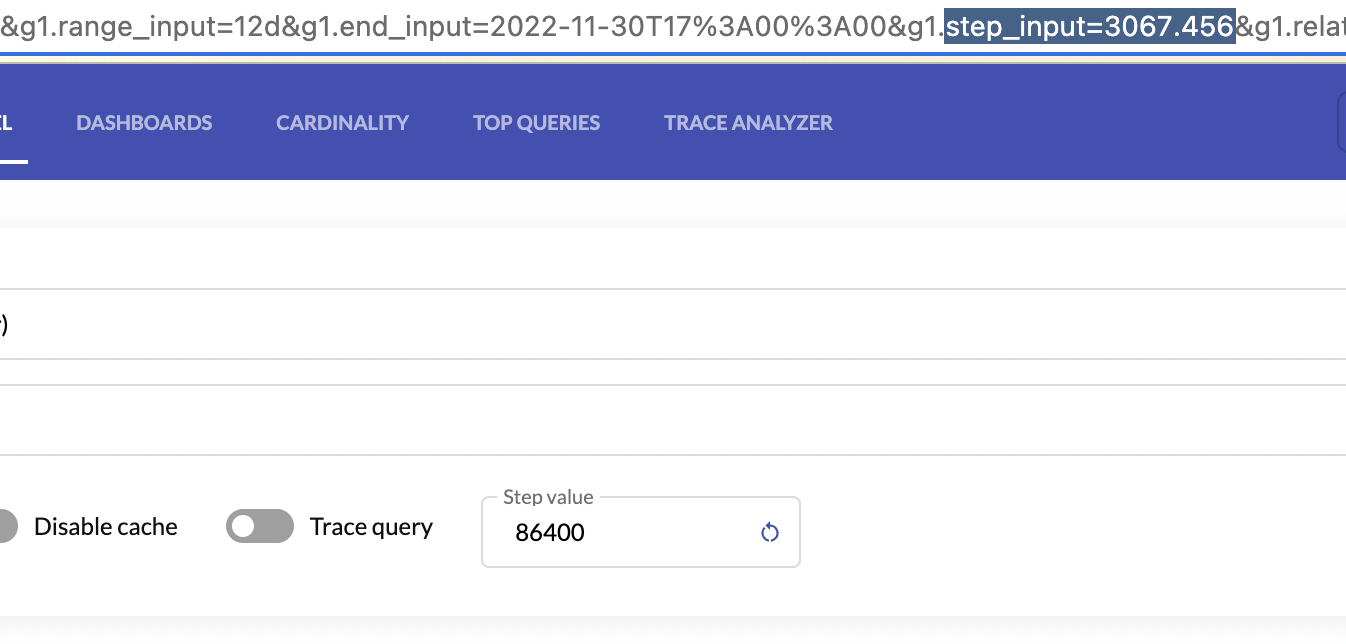 vmui: step override isn't reflected in URL · Issue #3513 · VictoriaMetrics/VictoriaMetrics · GitHub
