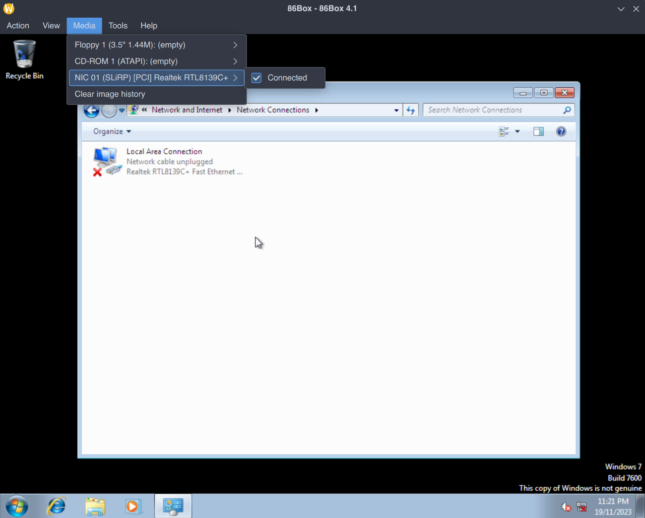 RTL8139 does not appear to connect properly under Windows 7 · Issue #3834 · 86Box/86Box · GitHub
