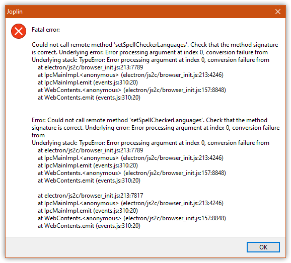 After update to 1.4.15, Fatal Error calling setSpellChckerLanguages · Issue #4153 · laurent22 ...