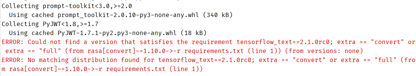 Error No Matching Distribution Found For Tensorflowtext210rc0 · Issue 548 · Rasahqrasa