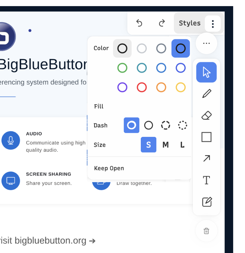 Move styles to left of whiteboard controls · Issue #15888 · bigbluebutton/bigbluebutton · GitHub