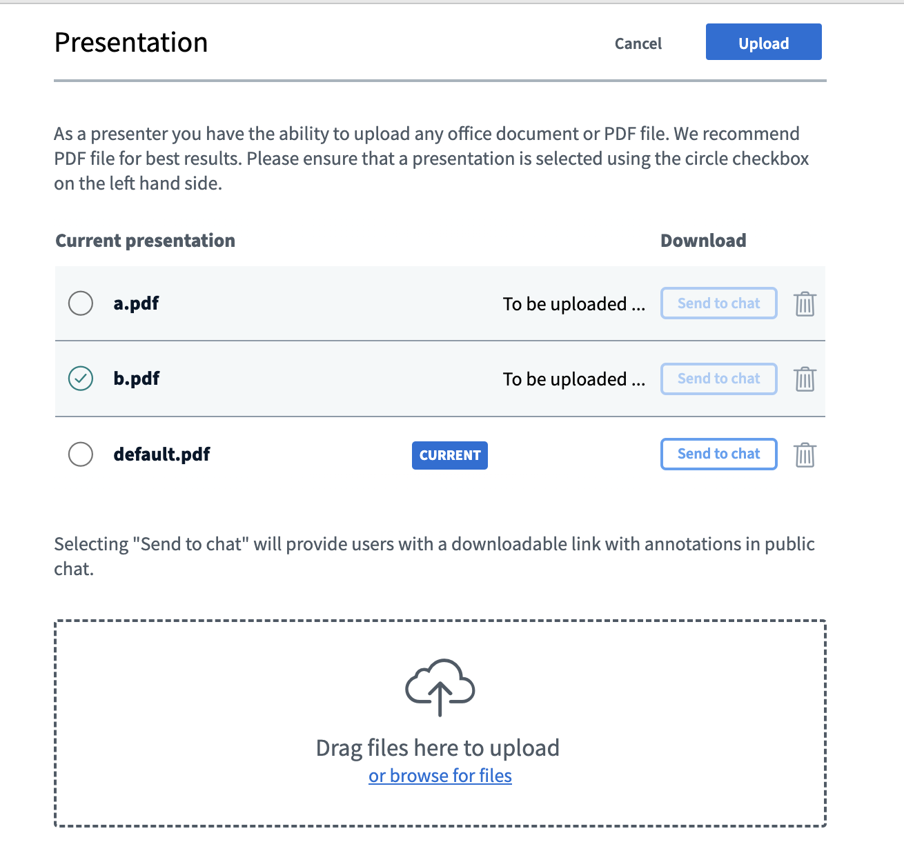 Upload several pdf files in the bbb before the class. · Issue #17779 ...