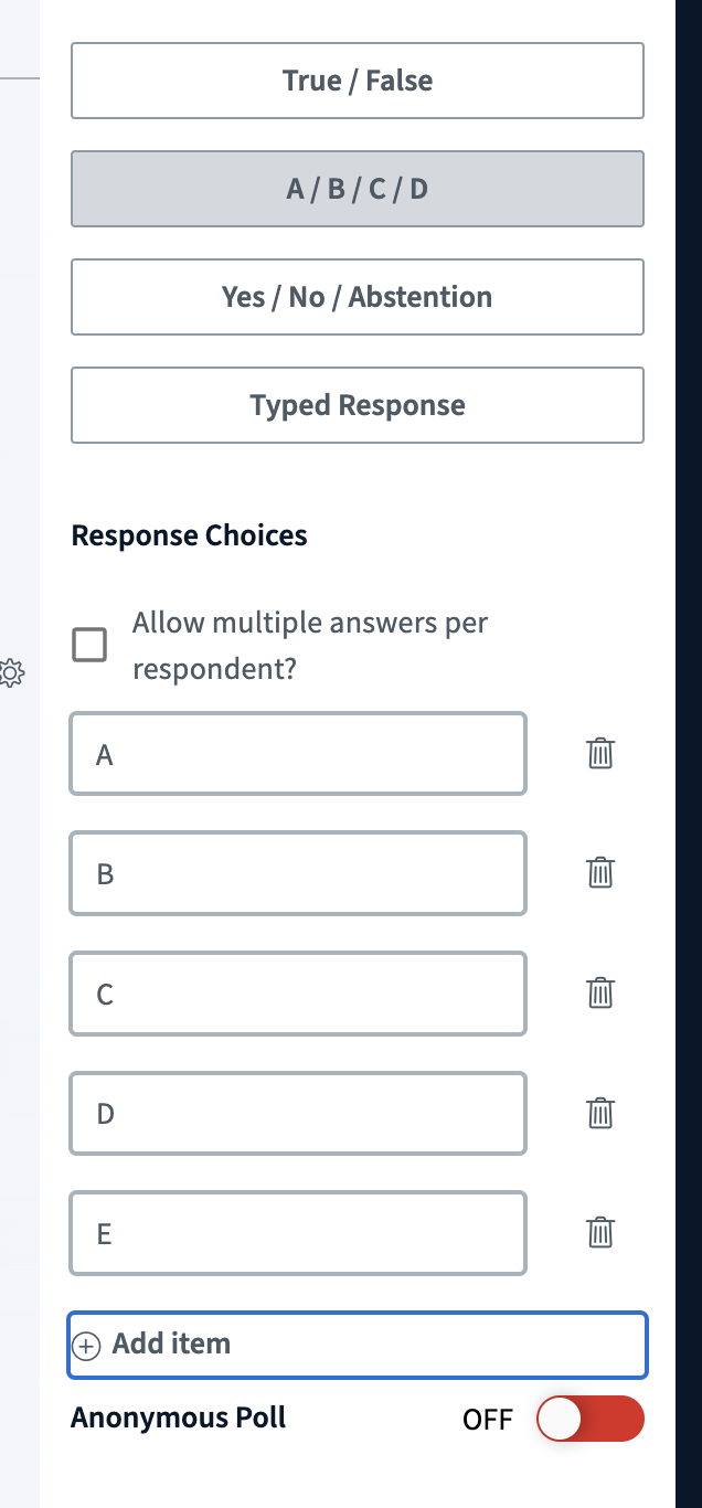 Adding a 5th option 'E' does not appear in multiple choice polls ...