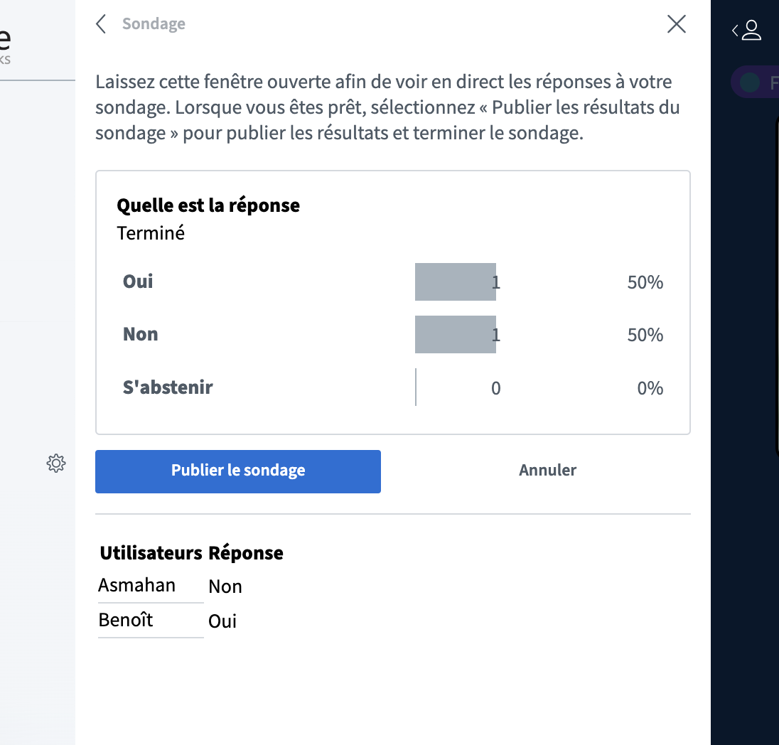 When creating a poll in French, the Learning Analytics Dashboard shows the results in English ...