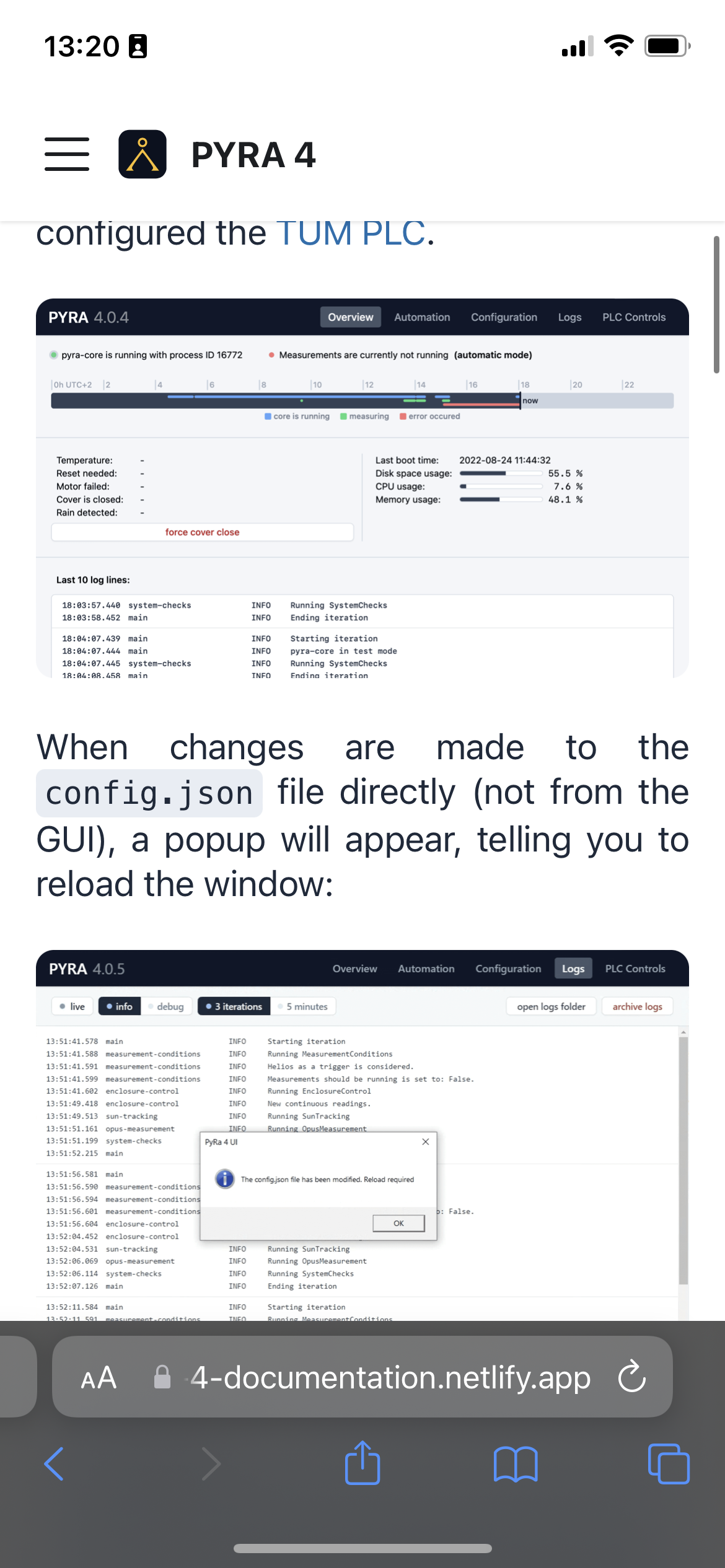 Mobile view of Documentation · Issue #130 · tum-esm/pyra · GitHub