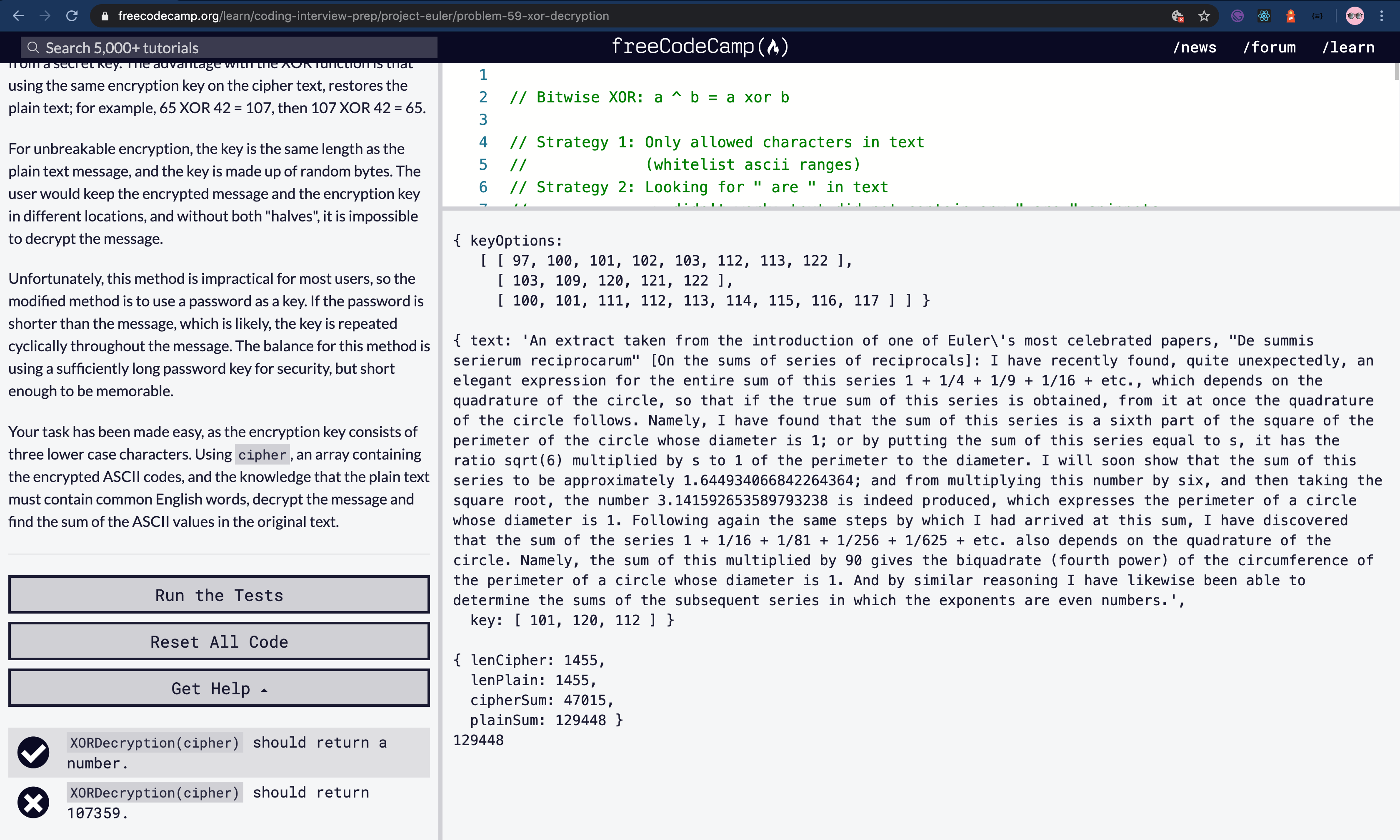 Bug in Challenge: Project Euler: Problem 59: XOR decryption · Issue ...