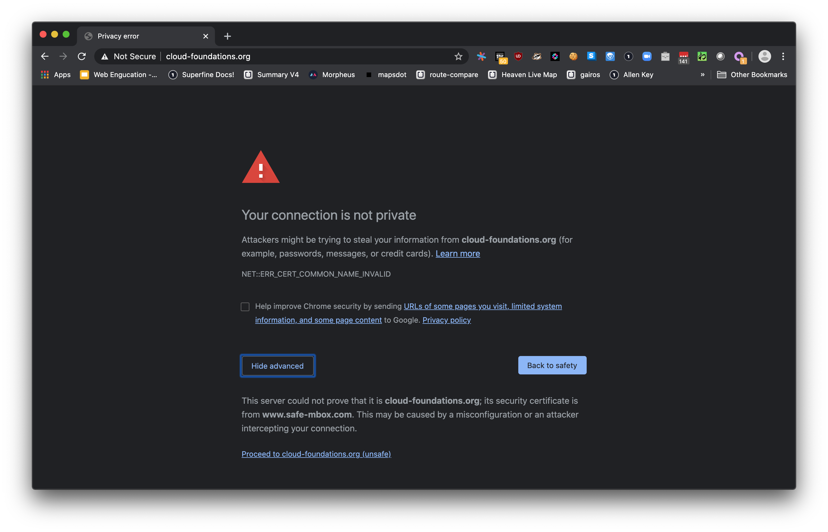 Please correct certificate for https://cloud-foundations.org and provide information about the ...