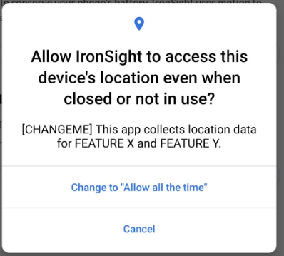 Permission dialog contains default "CHANGEME" message · Issue #547 · transistorsoft/flutter ...