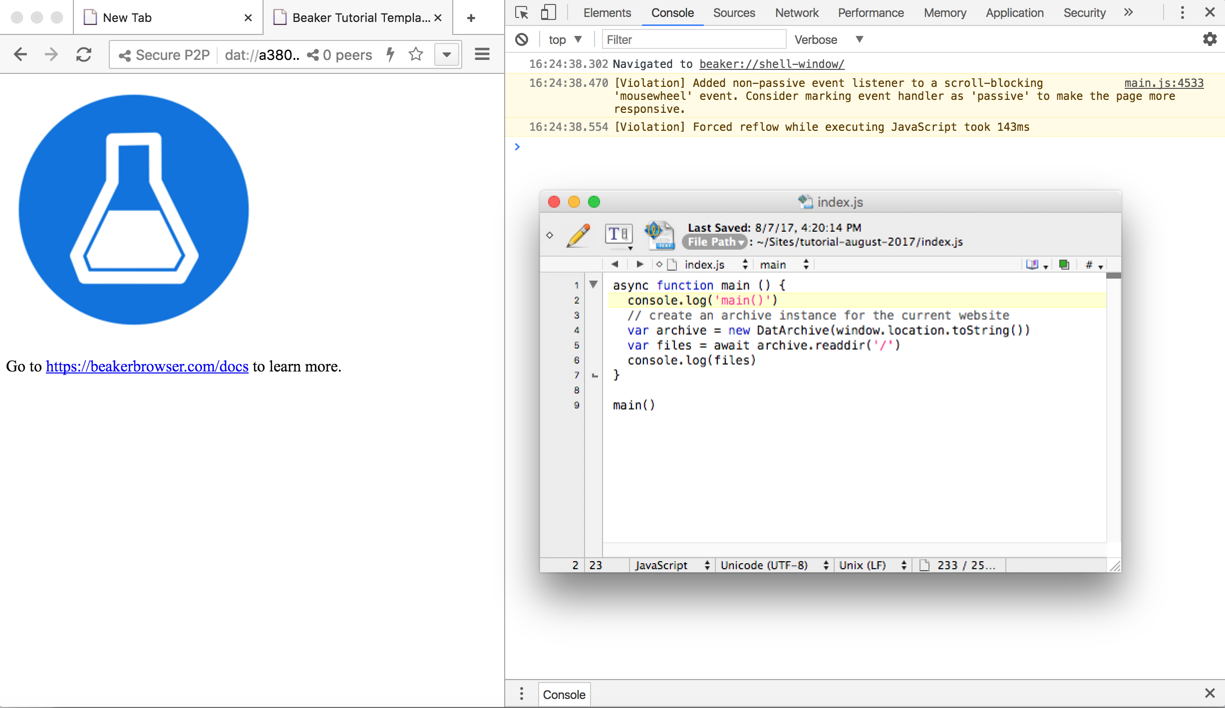 Web API tutorials: no console output · Issue #646 · beakerbrowser/beaker · GitHub