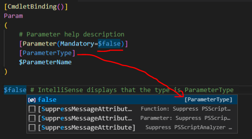 IntelliSense shows $true or $false is of the type of the parameter in ...