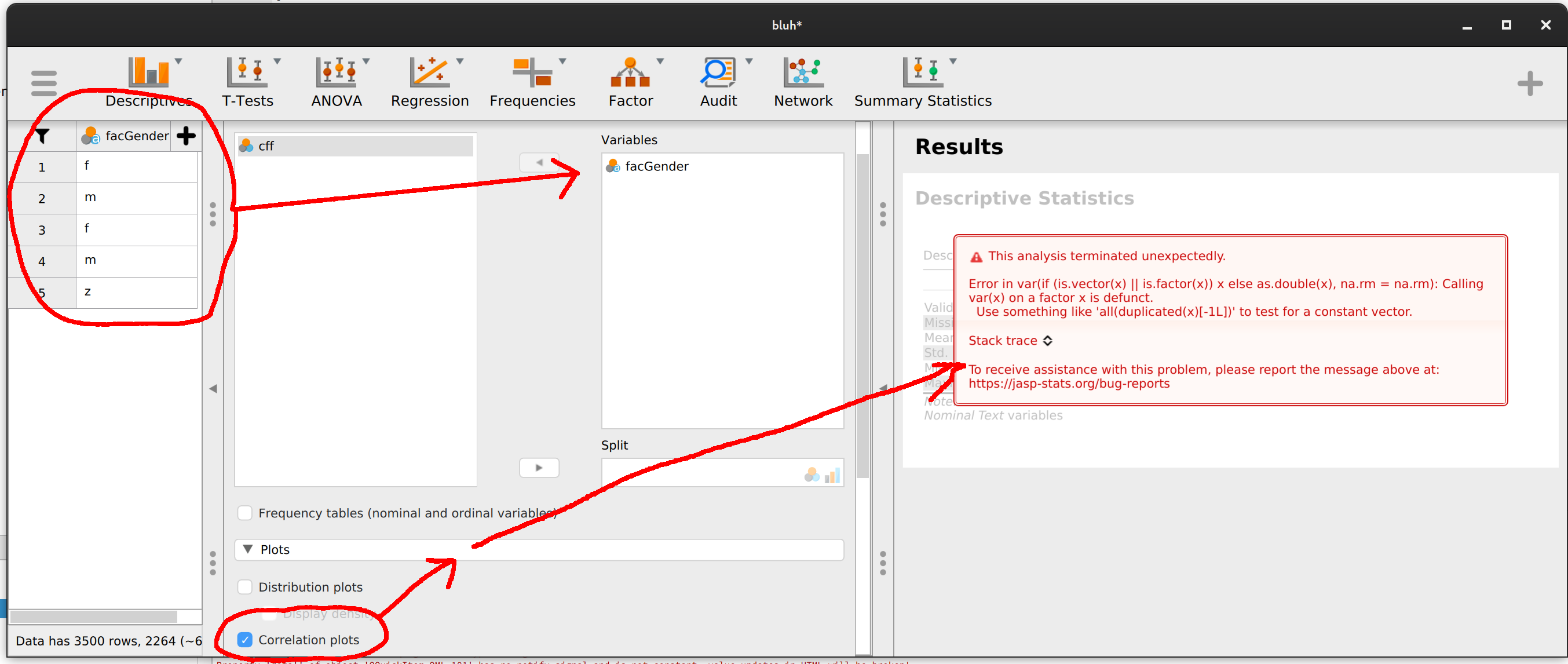 Descriptives with Nominal Text bug in Correlation Plot · Issue #416 · jasp-stats/jasp-issues ...