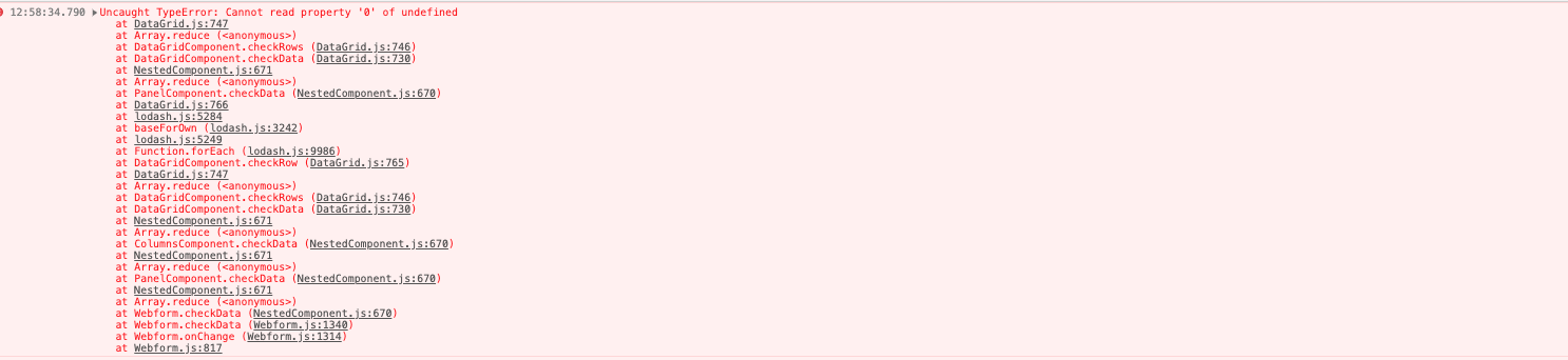 [BUG] Datagrid cannot read property '0' of undefined · Issue #1884 · formio/formio.js · GitHub