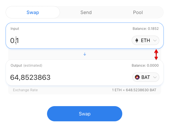 Feature request: Interface element to "swap" input and output token in swap and send interface ...
