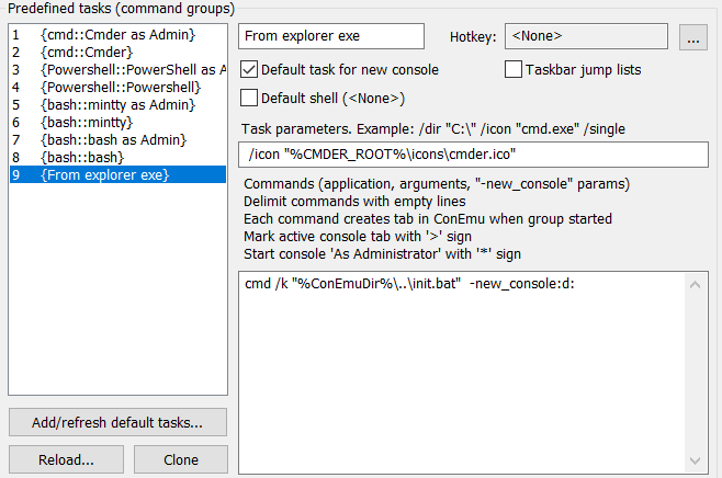 Change Tasks default start directory · Issue #1414 · cmderdev/cmder · GitHub