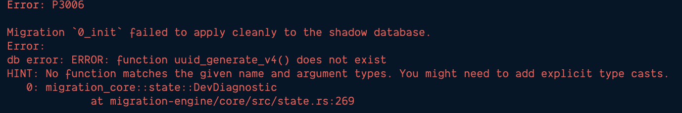 Running `prisma migrate dev` against Supabase with `multiSchema` throws error: `db error: ERROR ...