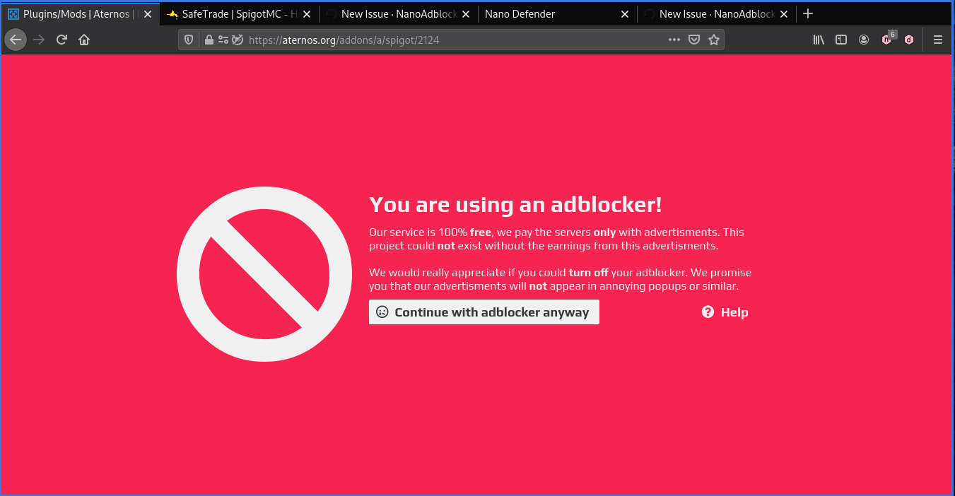 [Anti-adblock] aternos.org · Issue #450 · NanoAdblocker/NanoFilters · GitHub