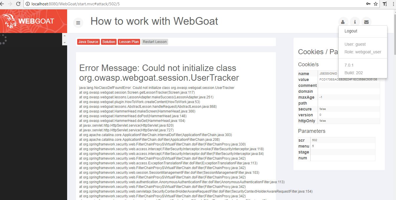 Webgot not running properly · Issue #507 · WebGoat/WebGoat · GitHub
